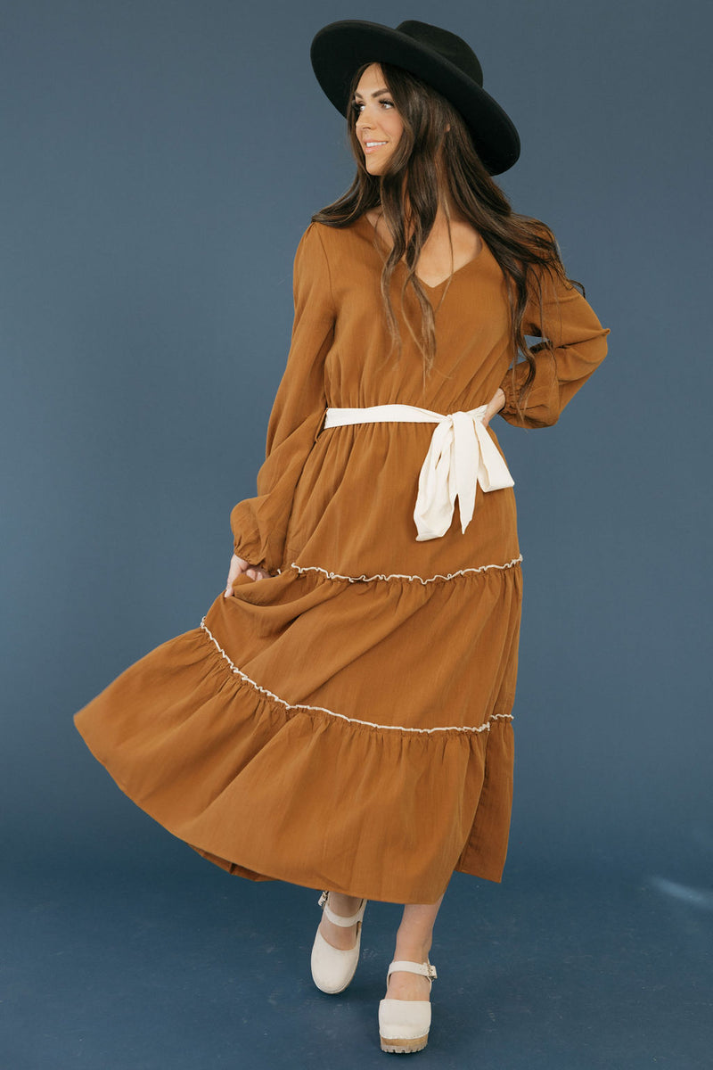 Valeria Dress-Chestnut/Cream – Love Olive Co