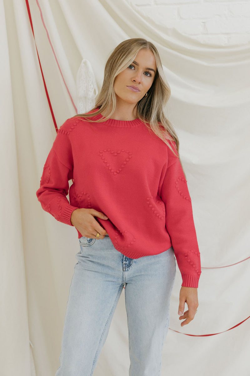 All My Heart Sweater-Bright Pink – Love Olive Co