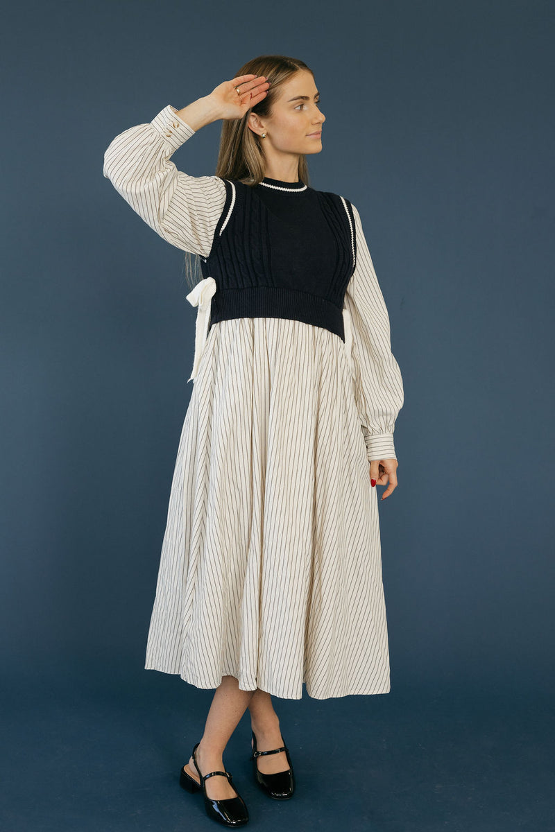 Ansleigh Dress-Cream/Navy – Love Olive Co